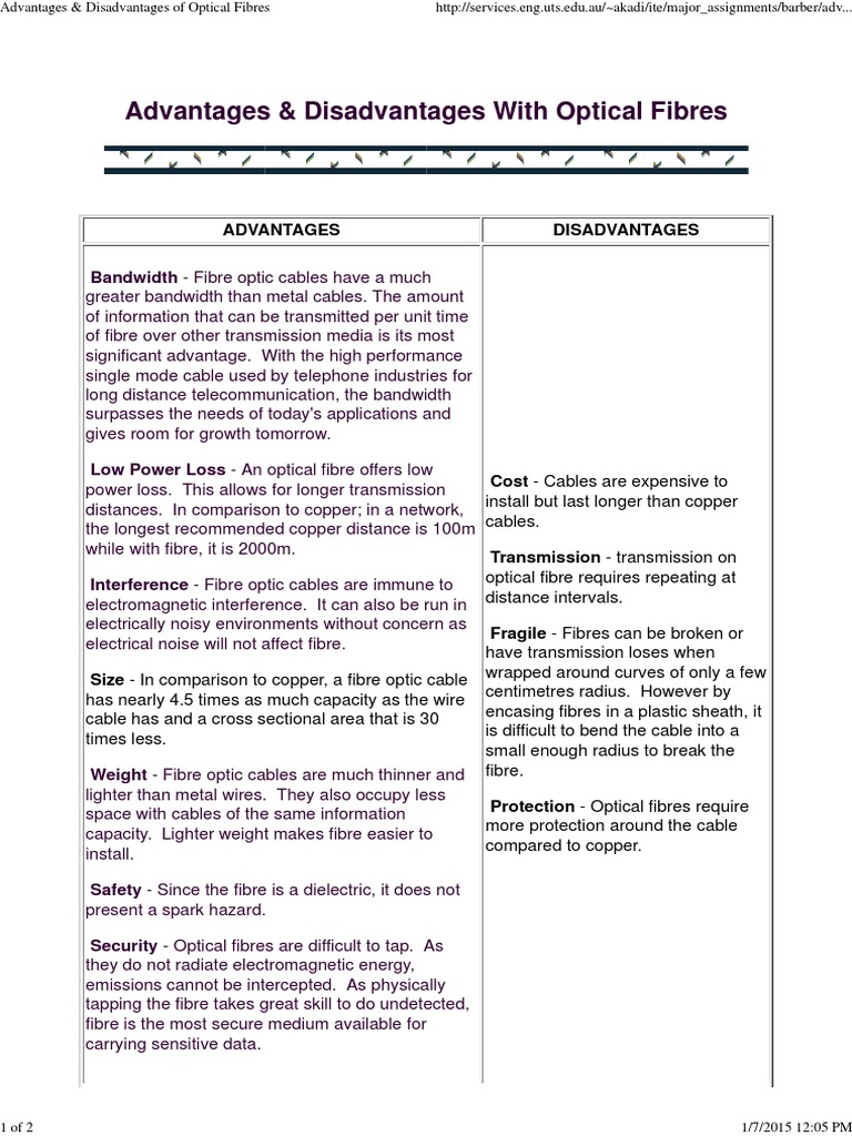 Advantages & Disadvantages of Optical Fibres | PDF | Coaxial Cable ...