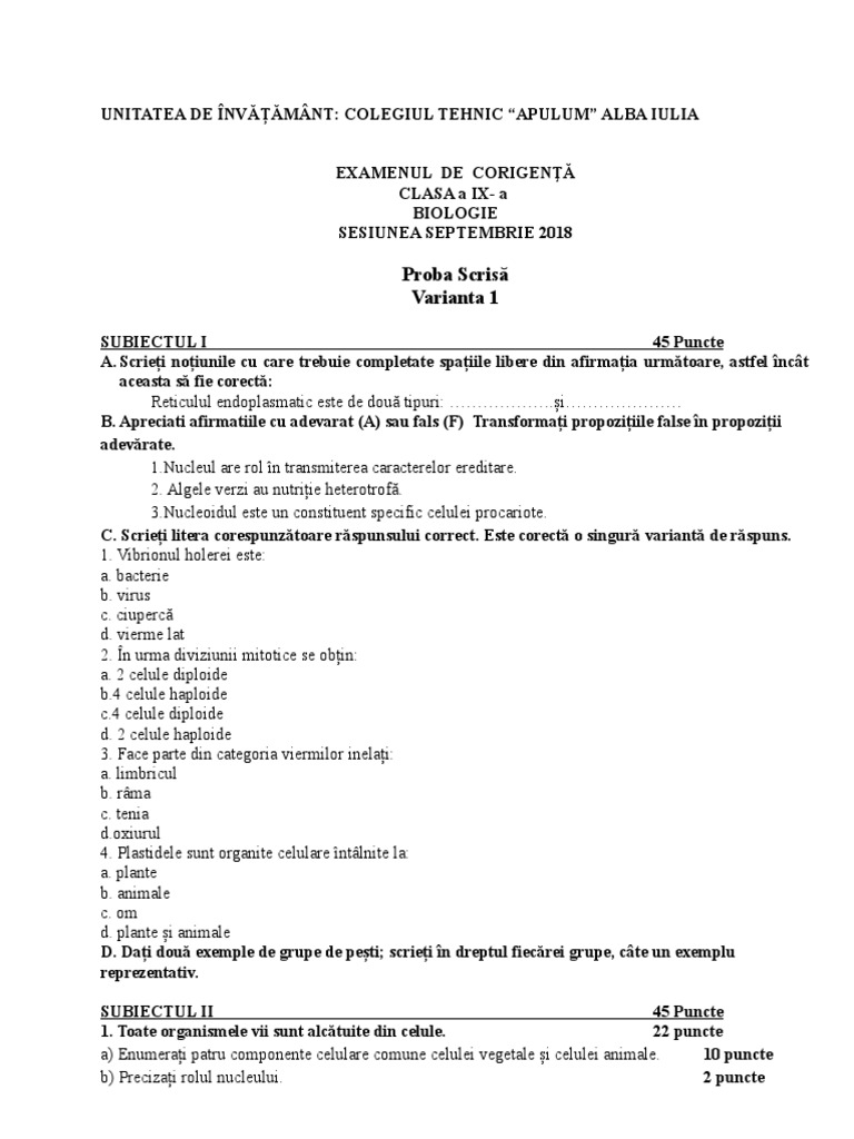 Examen Corigenta A 9 A V 1 | PDF