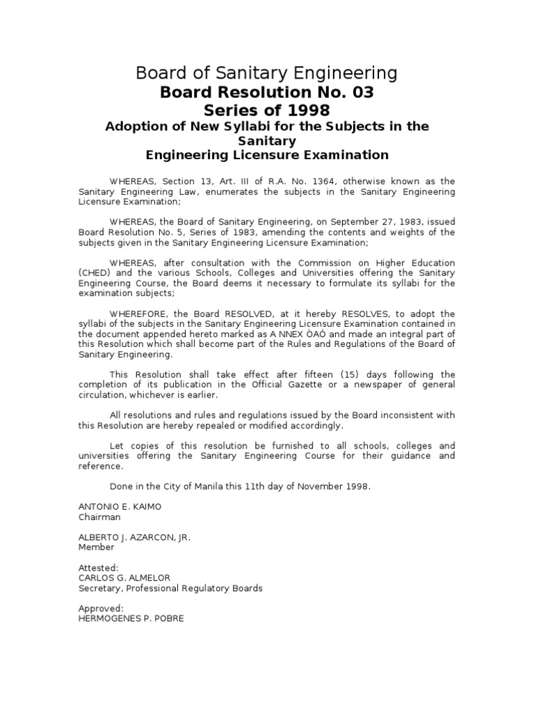 Board of Sanitary Engineering-SB | PDF | Water Purification | Sewage ...