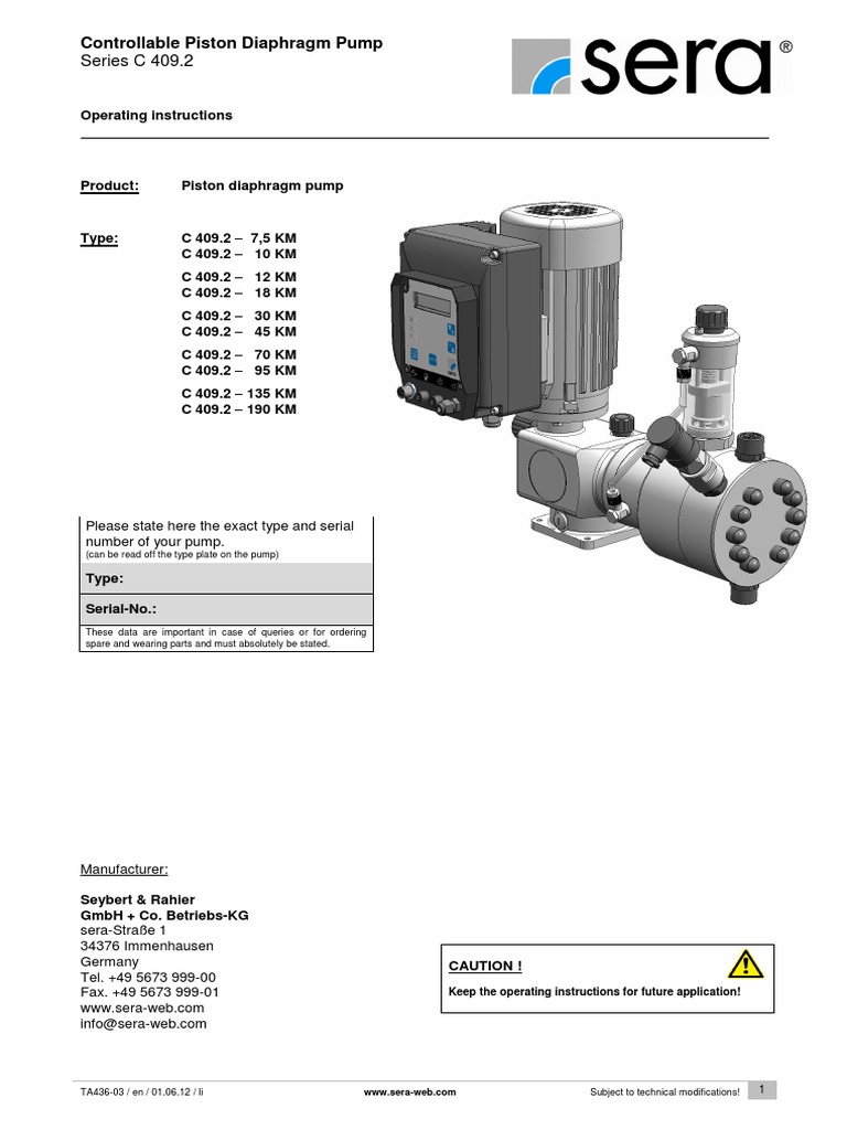 TA436 03 BAL Piston Diaphragm Pump C409 2 KM en | PDF | Pump | Safety