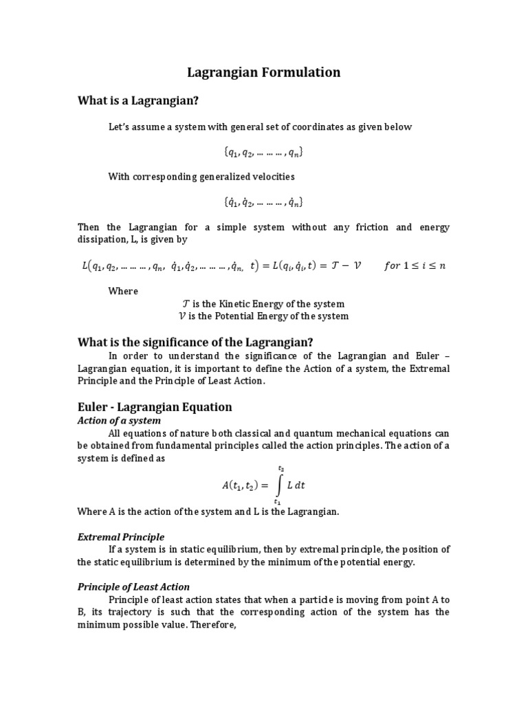 Lagrangian Formulation | PDF | Lagrangian Mechanics | Hamiltonian Mechanics