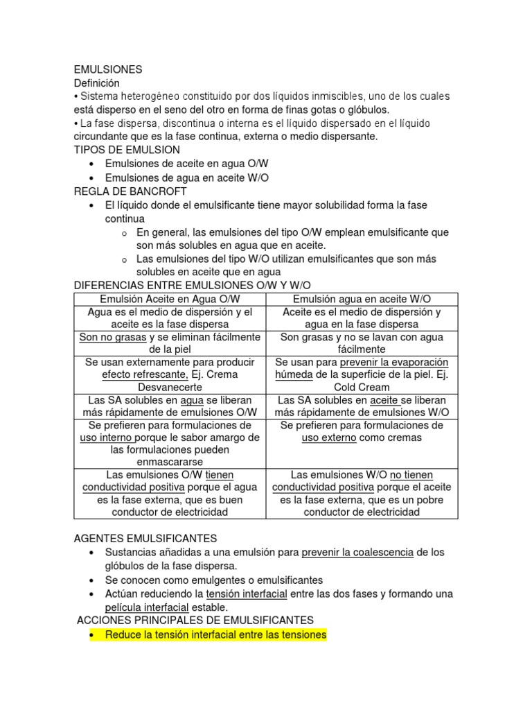 Tipos y Agentes de Emulsiones Cosmeticas | PDF | Emulsión | Agua