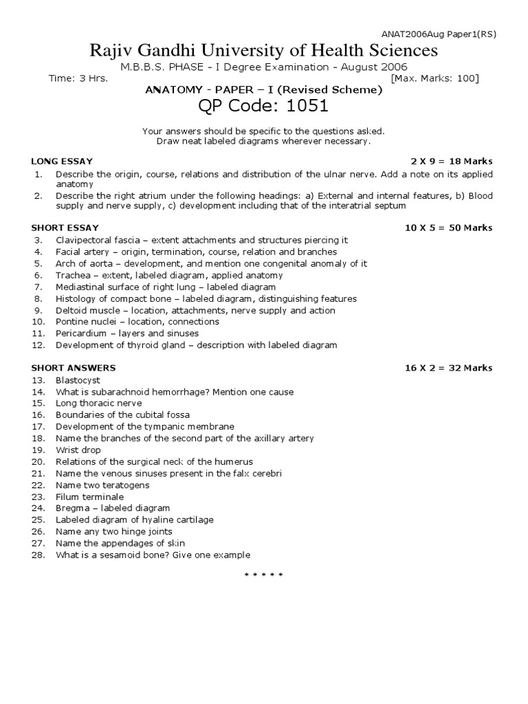 Anatomy Previous Question Paper | PDF | Lung | Anatomy