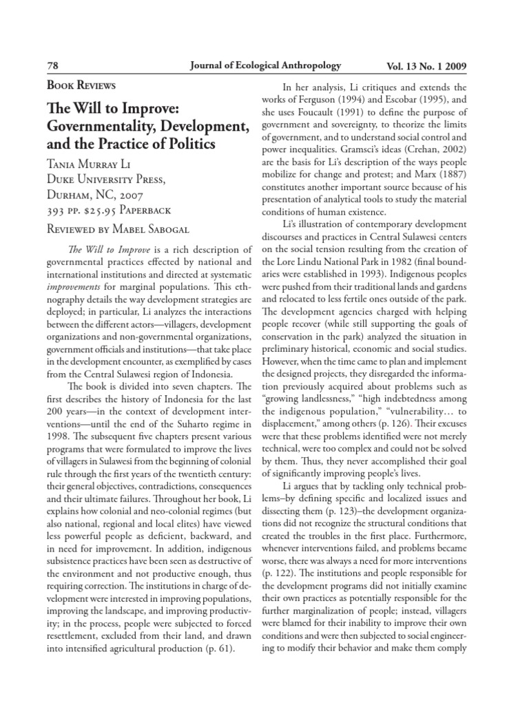 Tania Li - The Will To Improve | PDF | Capitalism | Anthropology