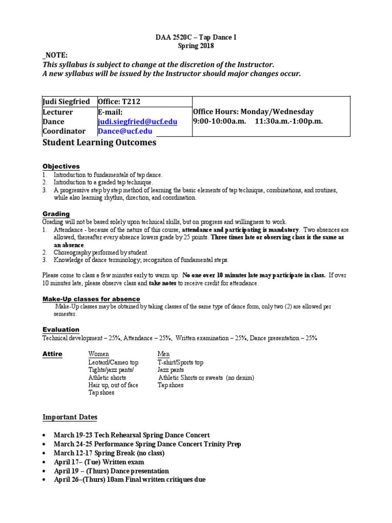Syllabus Tap I Spring2018 | Dances | Behavior Modification