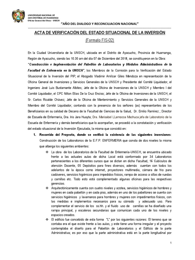 Acta Verif. Est. Situac. (Formato Fis - 02) | Descargar gratis PDF | Presupuesto | Business