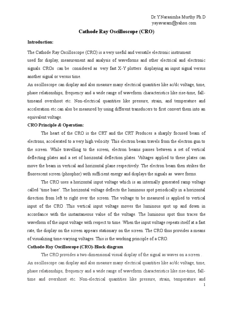 Cathode Ray Oscilloscope - Class Notes | PDF | Cathode Ray Tube | Amplifier