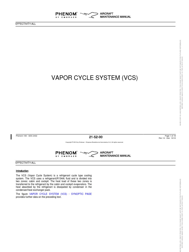 Vapor Cycle System (VCS) : Effectivity:All | PDF | Heat Exchanger ...