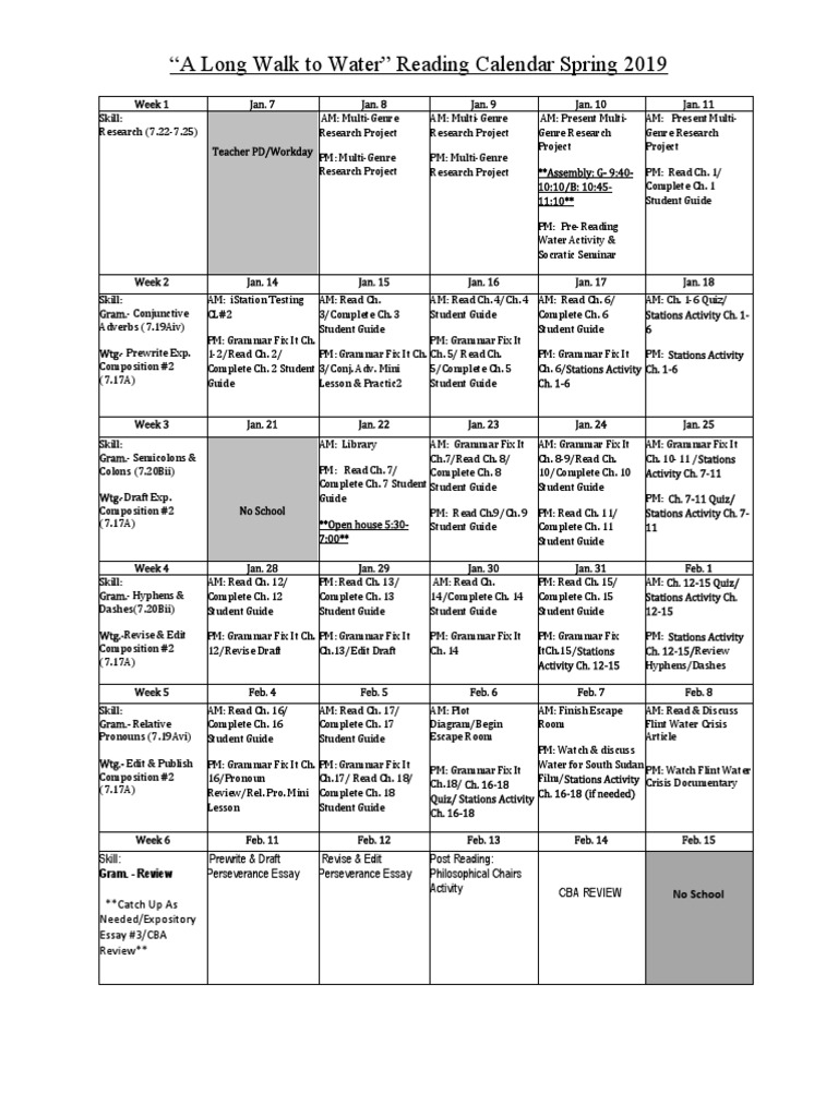 A Long Walk To Water Calendar 2019 | PDF | English Grammar ...