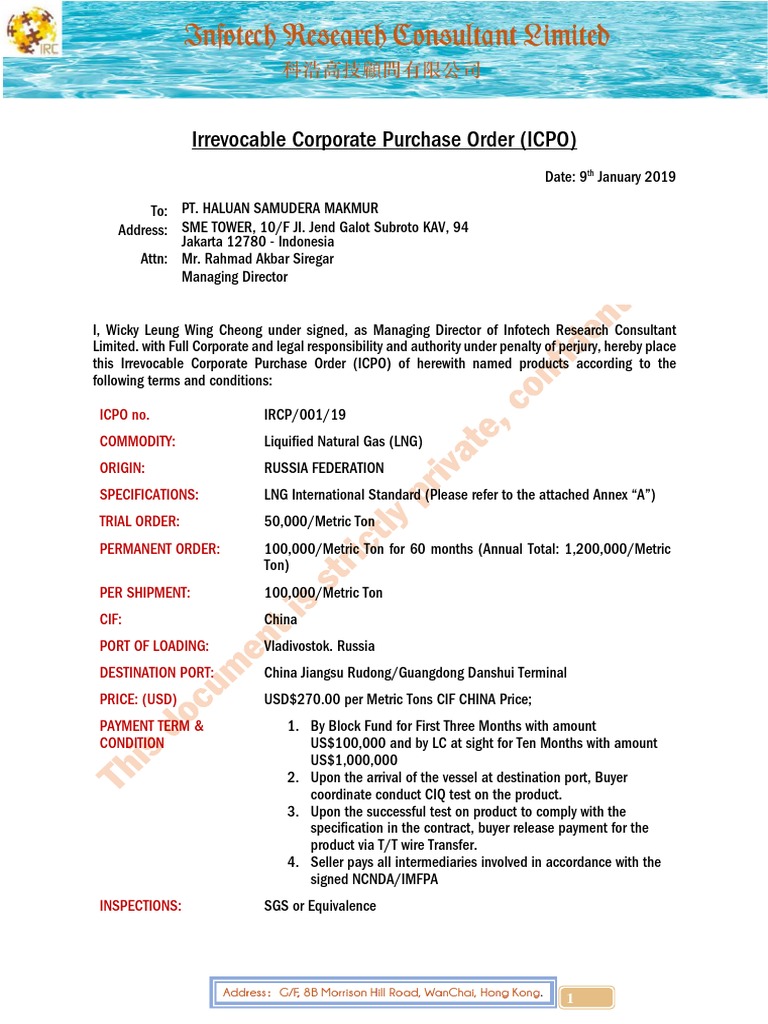 ICPO To HSM Rev.1 (09.01.2019) - 2 | PDF | Invoice | Liquefied Natural Gas