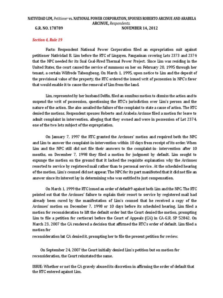 Civil Procedure Case Digests Part1 | PDF | Service Of Process | Pleading