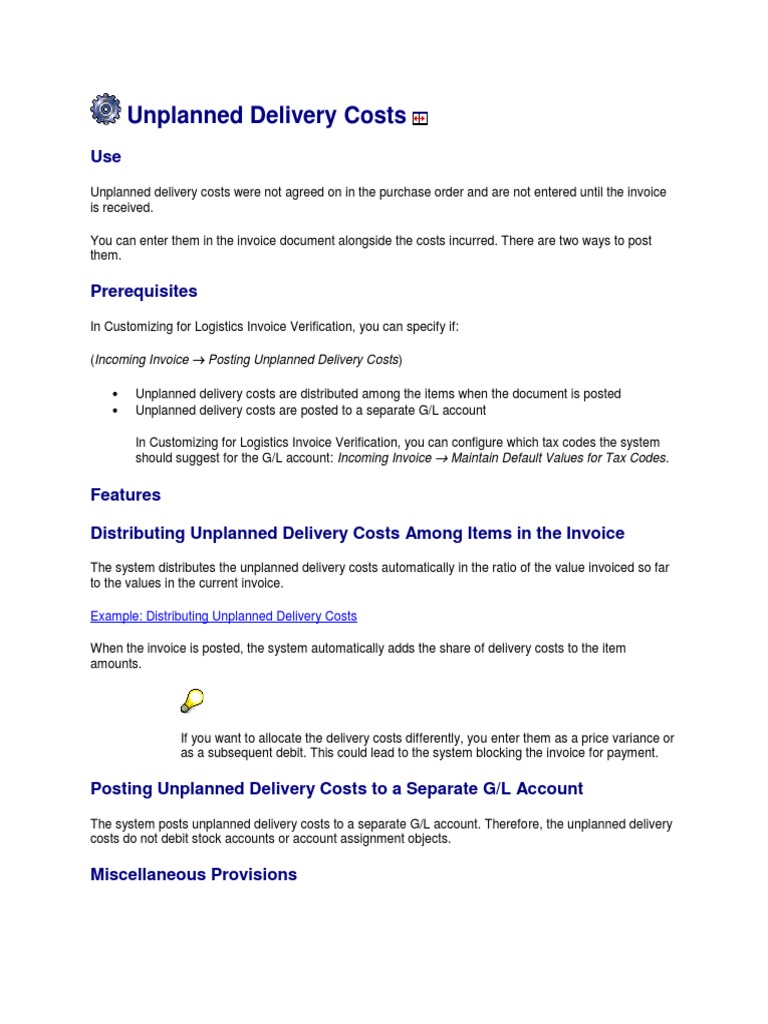 Unplanned Delivery Costs in SAP | PDF | Invoice | Receipt