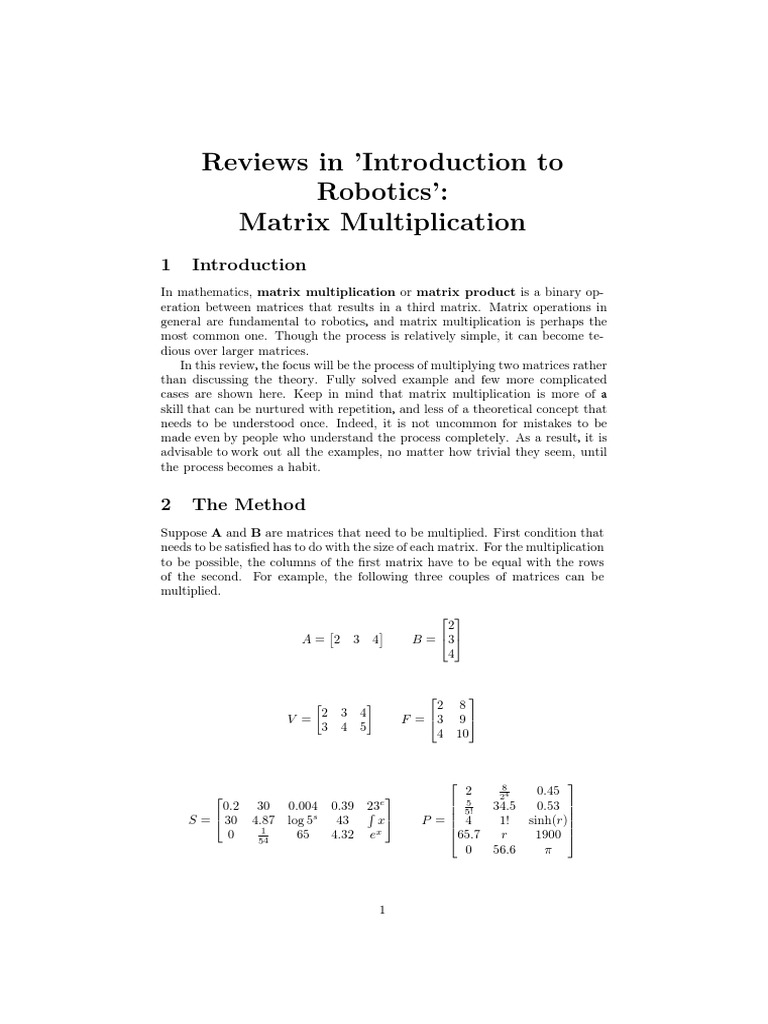 Reviews in 'Introduction To Robotics': Matrix Multiplication | PDF ...