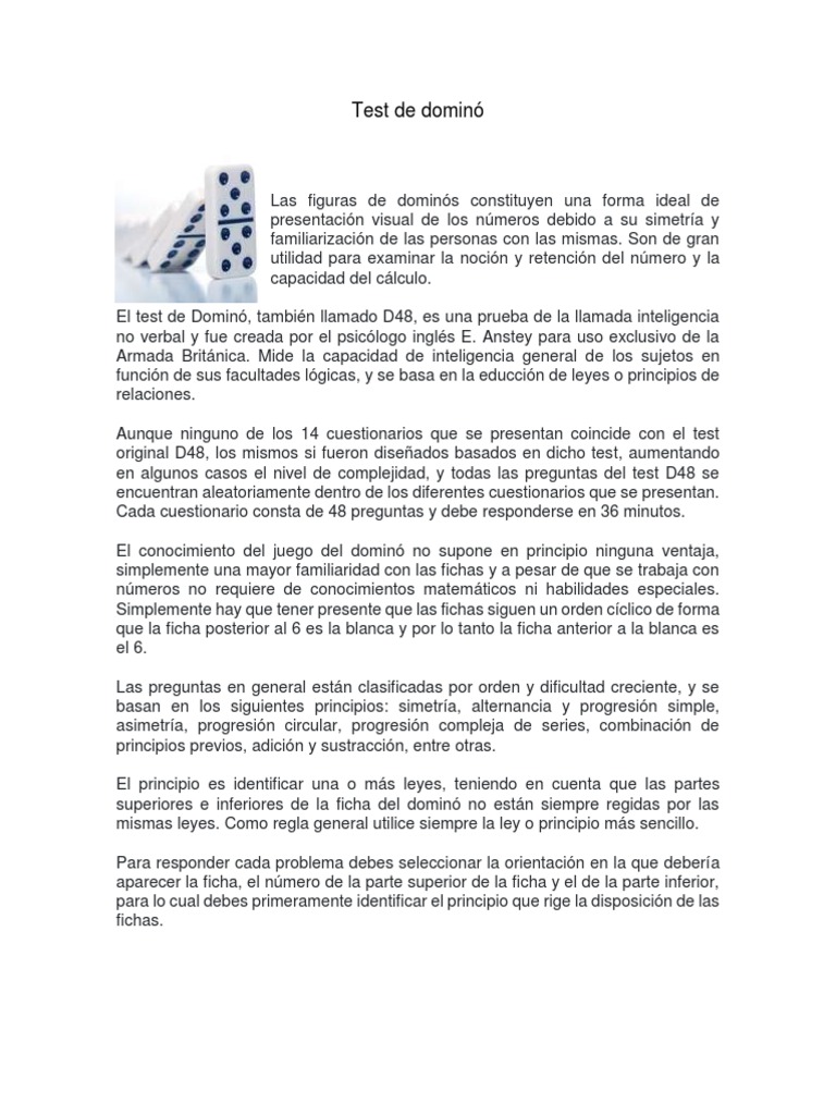 Test de Dominó | PDF | Cuestionario | Inteligencia