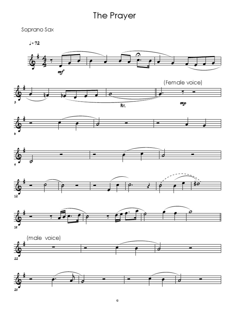 The Prayer (Score Guide) 2 Voices and Soprano Sax - Soprano Sax | PDF ...