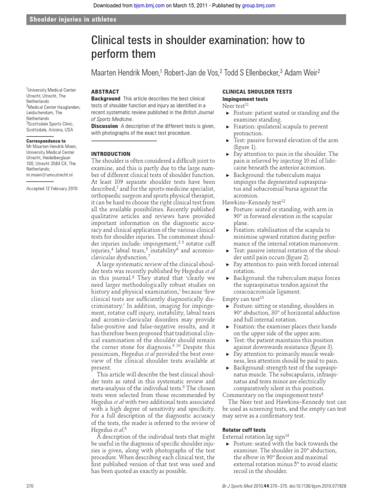 Clinical Tests in Shoulder Examination - How To Perform Them | PDF ...