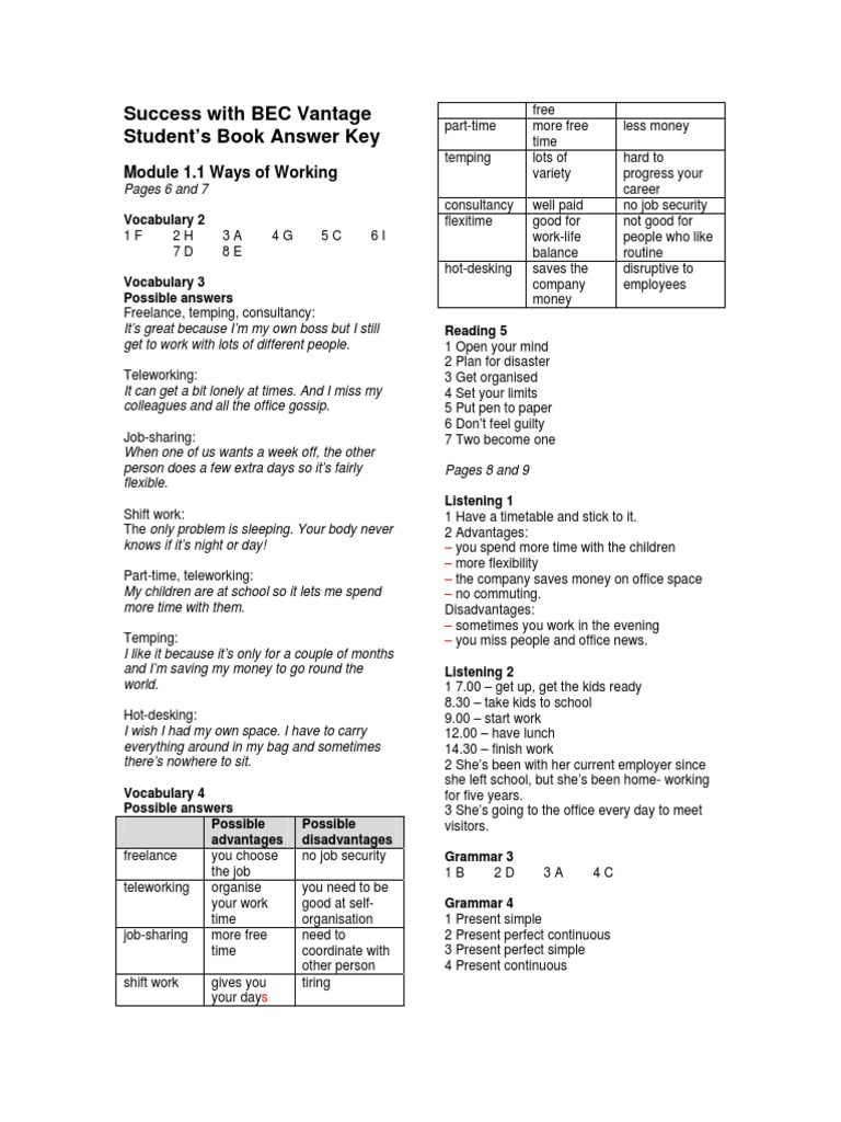 BEC Vantage Student Answer Key | PDF | Advertising | Question