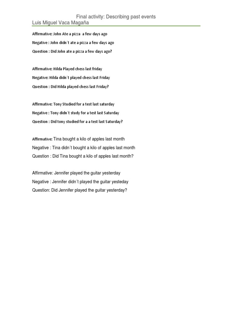 Final Activity Describing Past Events | PDF