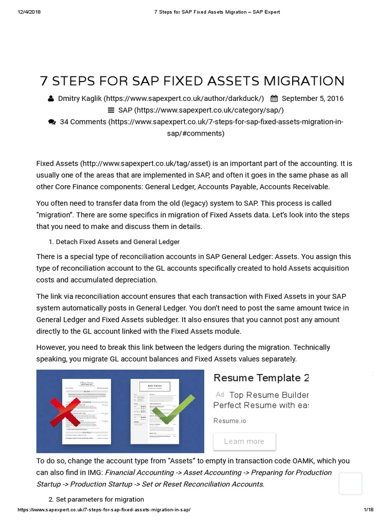 7 Steps For SAP Fixed Assets Migration - SAP Expert | PDF ...