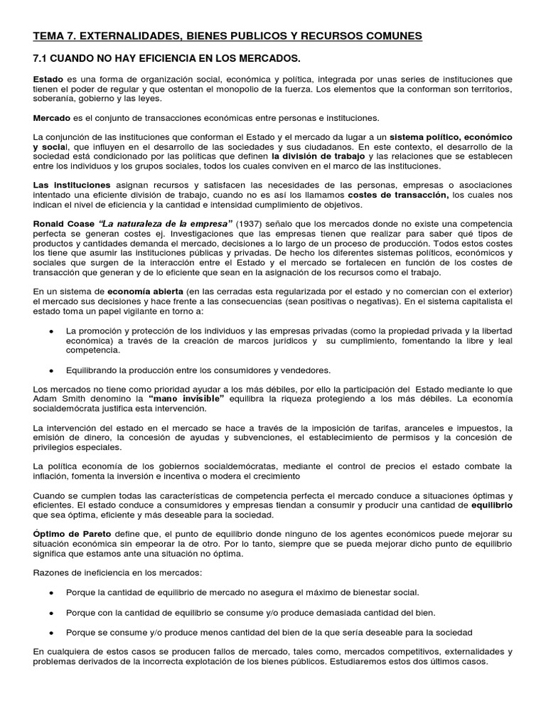 7 TEM Externalidades, Bienes Publicos y Recursos Comunes | PDF | Exterioridad | Bien público