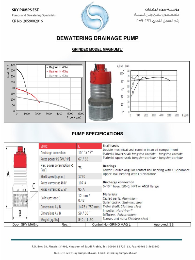 Dewatering Drainage Pump: Grindex Model Magnum'L' | PDF