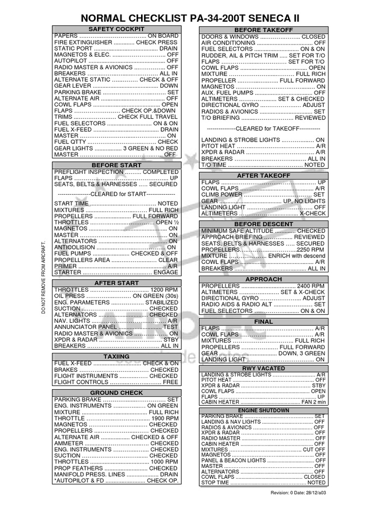 Checklist Seneca | PDF | Turbine Engine Failure | Throttle