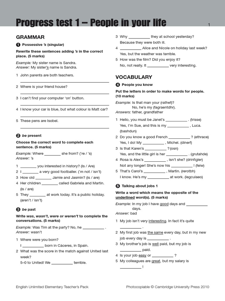 A2 Progress Test 1 Pdf Pdf