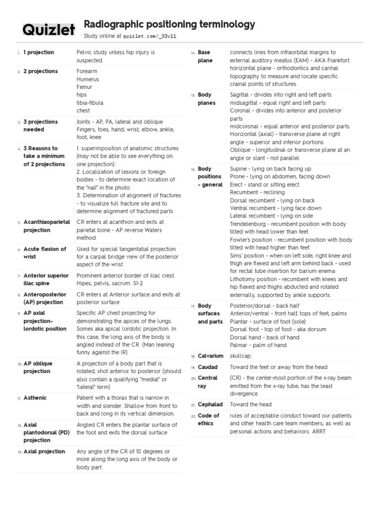 Radiographic Positioning Terminology | PDF | Anatomical Terms Of ...