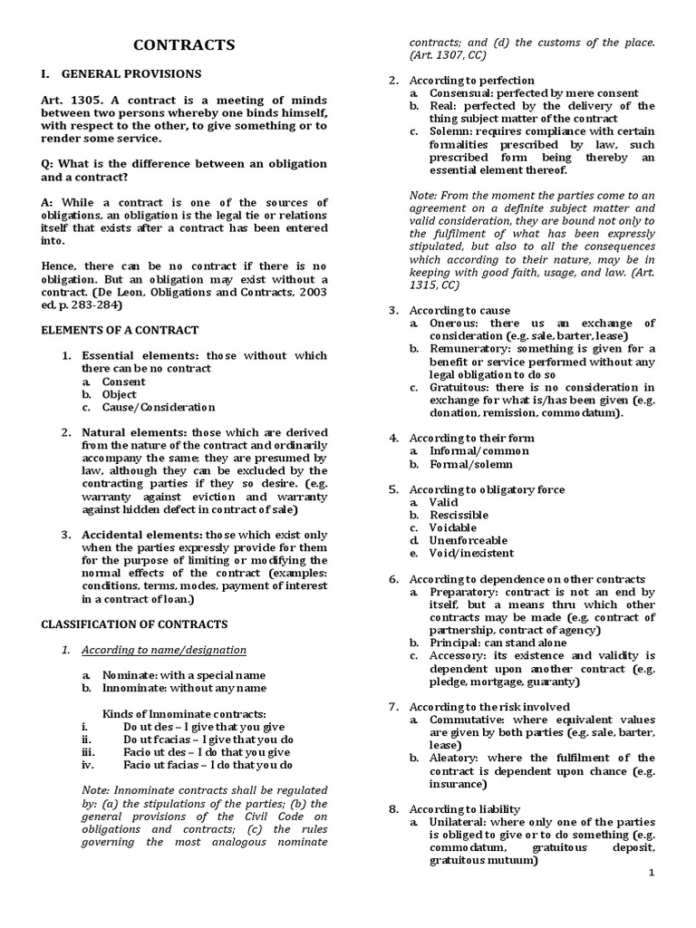 Contracts: I. General Provisions | PDF | Offer And Acceptance | Law Of Agency