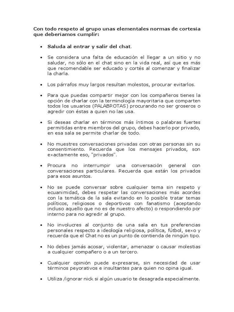Normas de Cortesía Elementales | PDF | Chat en linea