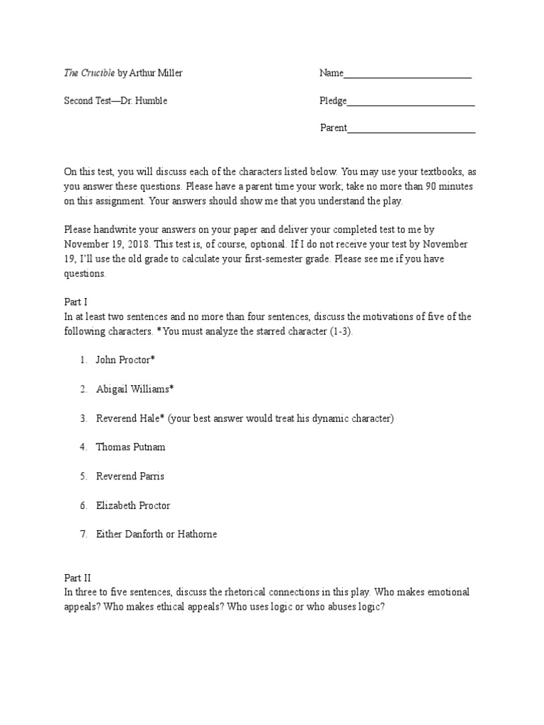 The Crucible Second Test | PDF