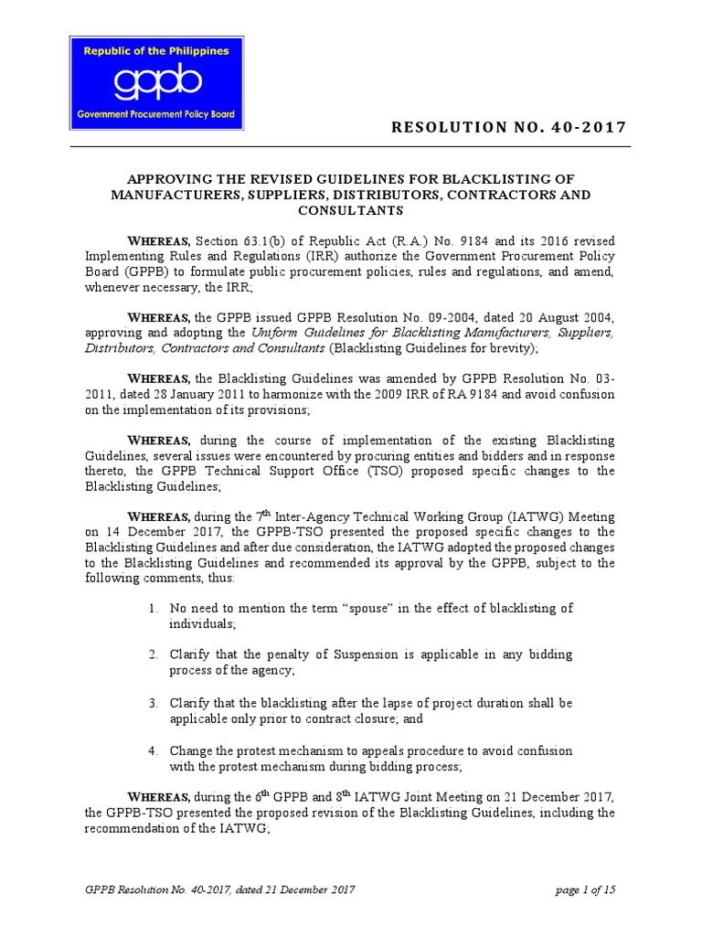 Revised Blacklisting Guidelines 2017 | PDF | Procurement | Joint Venture