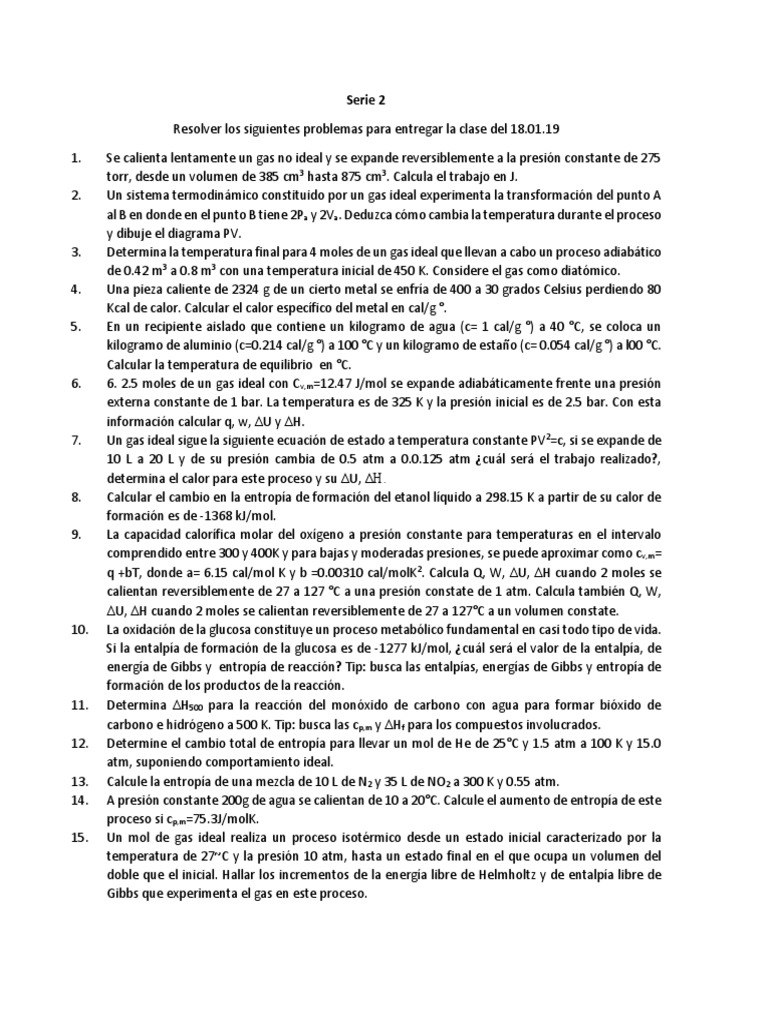 Solucionario Ejercicios de FisicoQuimica | Descargar gratis PDF | Energía libre de Gibbs | Gases