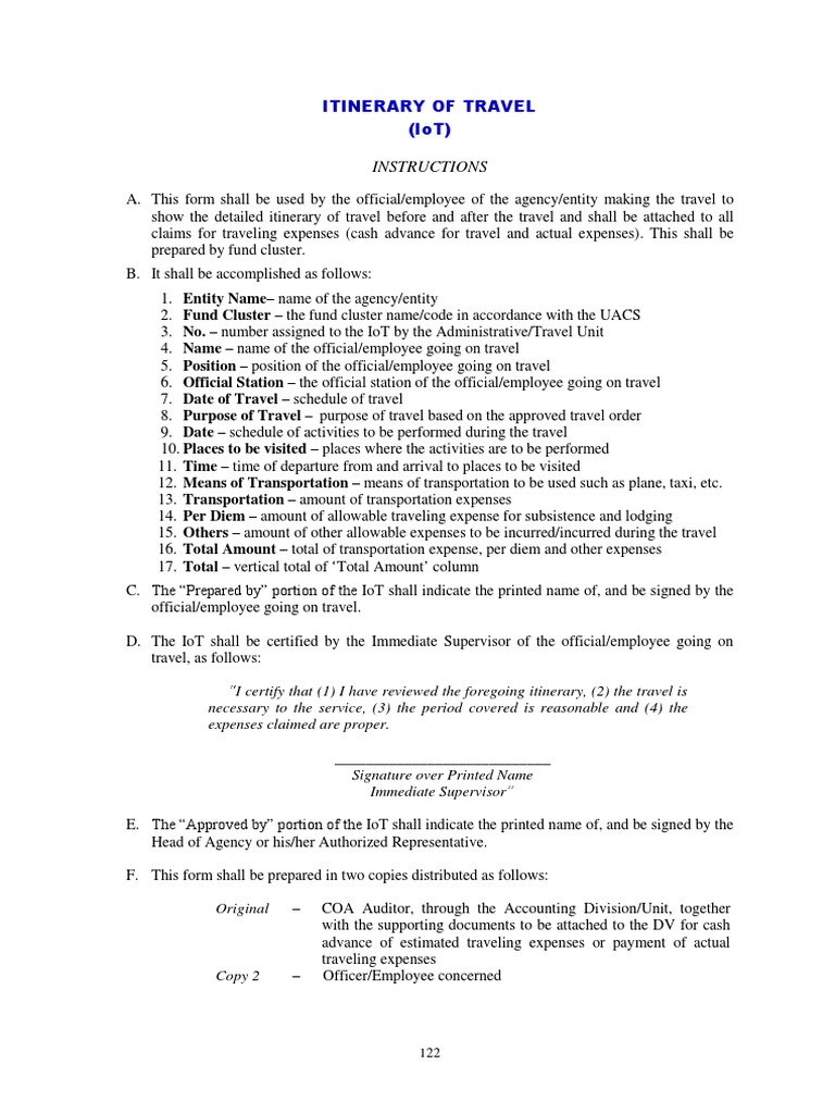 Travel Itinerary Form Instructions | PDF | Per Diem | Government