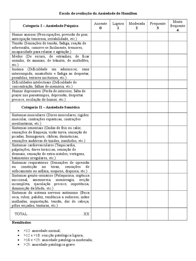 01 Escala de Ansiedade Hamilton | PDF