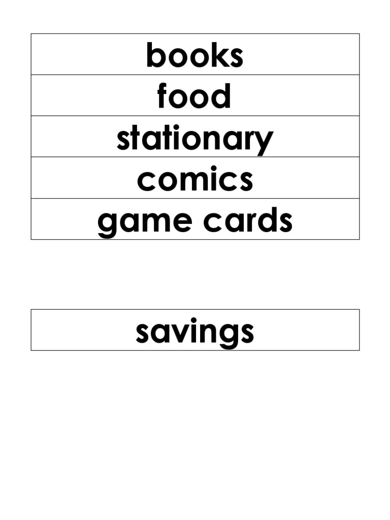Books Food Stationary Comics Game Cards | PDF