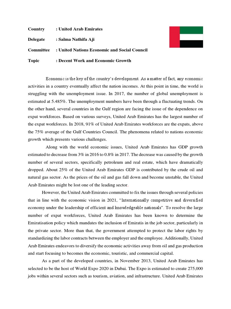 Position Paper of The UAE On ECOSOC Council GGMUN 2019 | PDF | United ...
