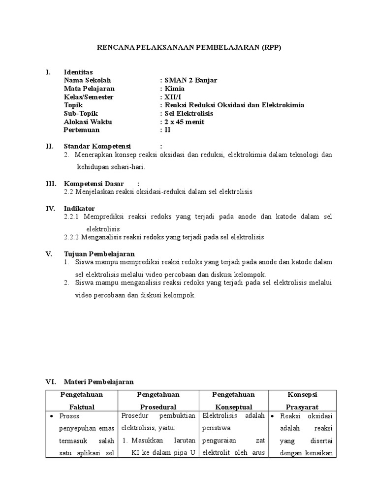 RPP Pert-4 Sel Elektrolisis (Ujian) | PDF