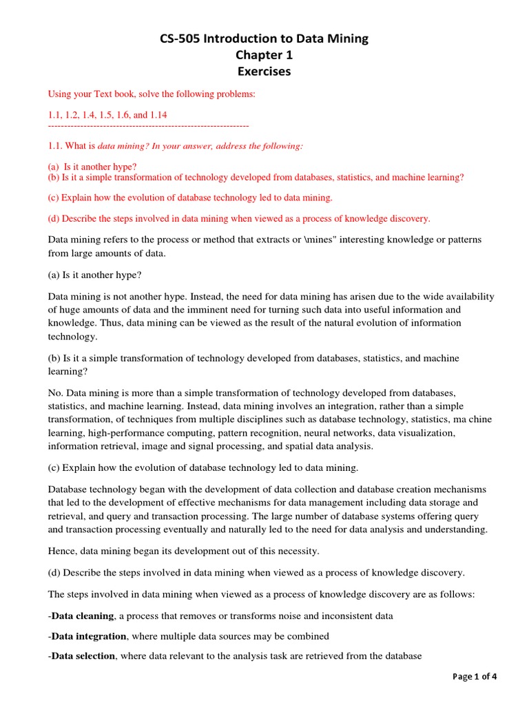 CS-505 Introduction To Data Mining Exercises: Page 1 of 4 | PDF | Data ...