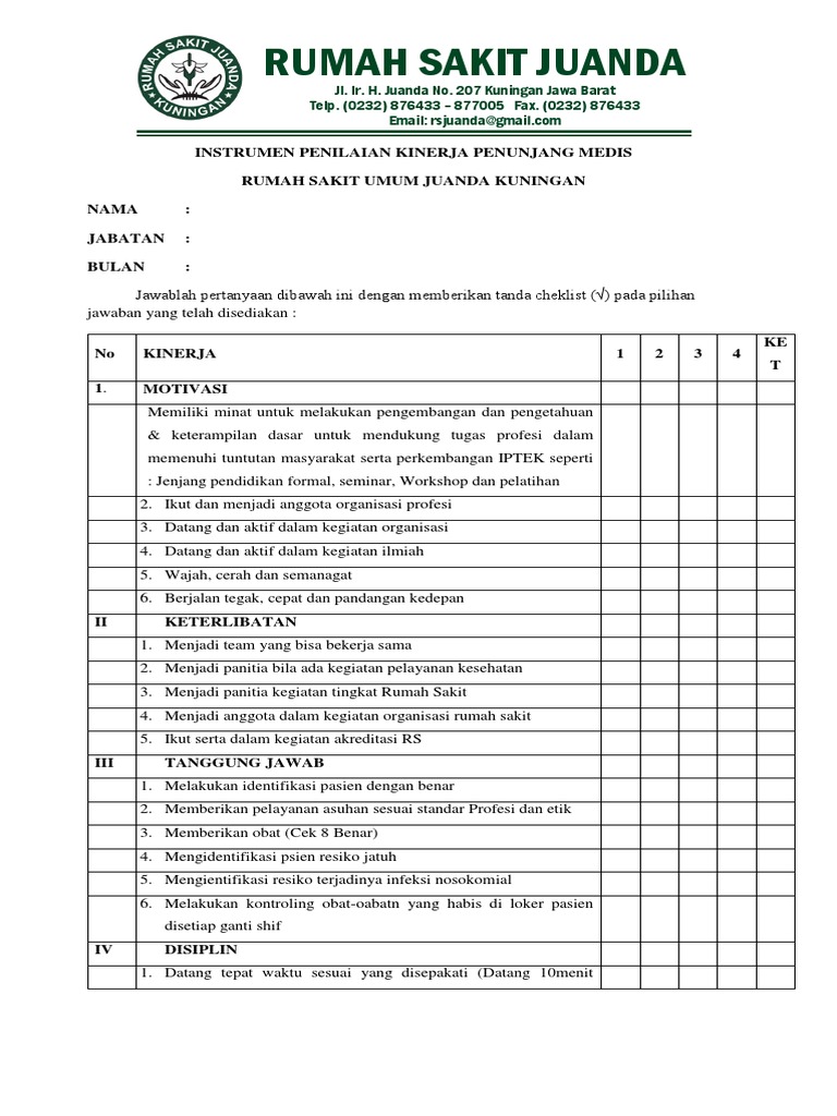 Instrumen Penilaian Kinerja Staf Penunjang Medis | PDF | Pengembangan Diri | Kesehatan Holistik