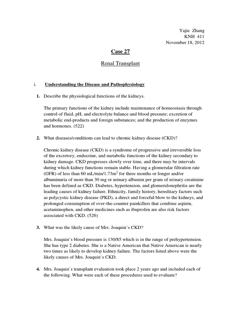 27 A Case Study - Renal Transplant | PDF | Chronic Kidney Disease ...