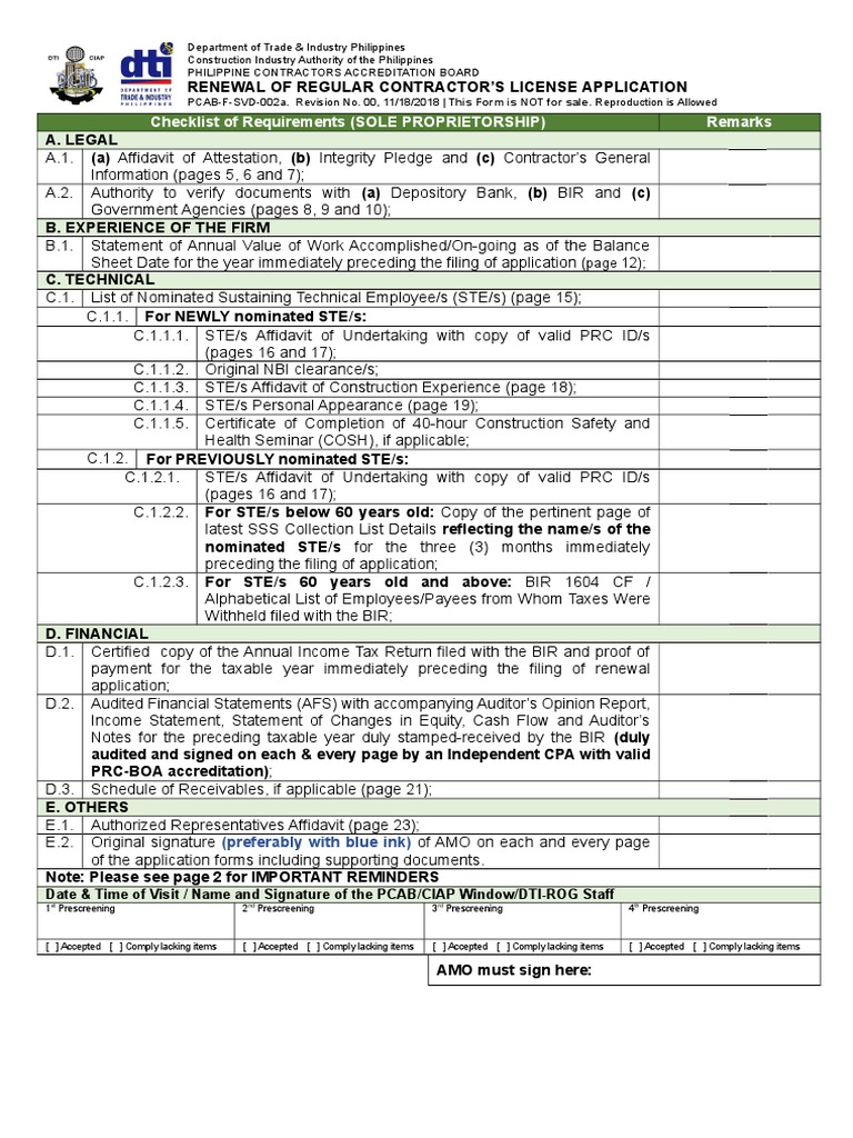 Renewal of Regular Contractor's License (SOLE - PROP) - 111820184 | PDF ...