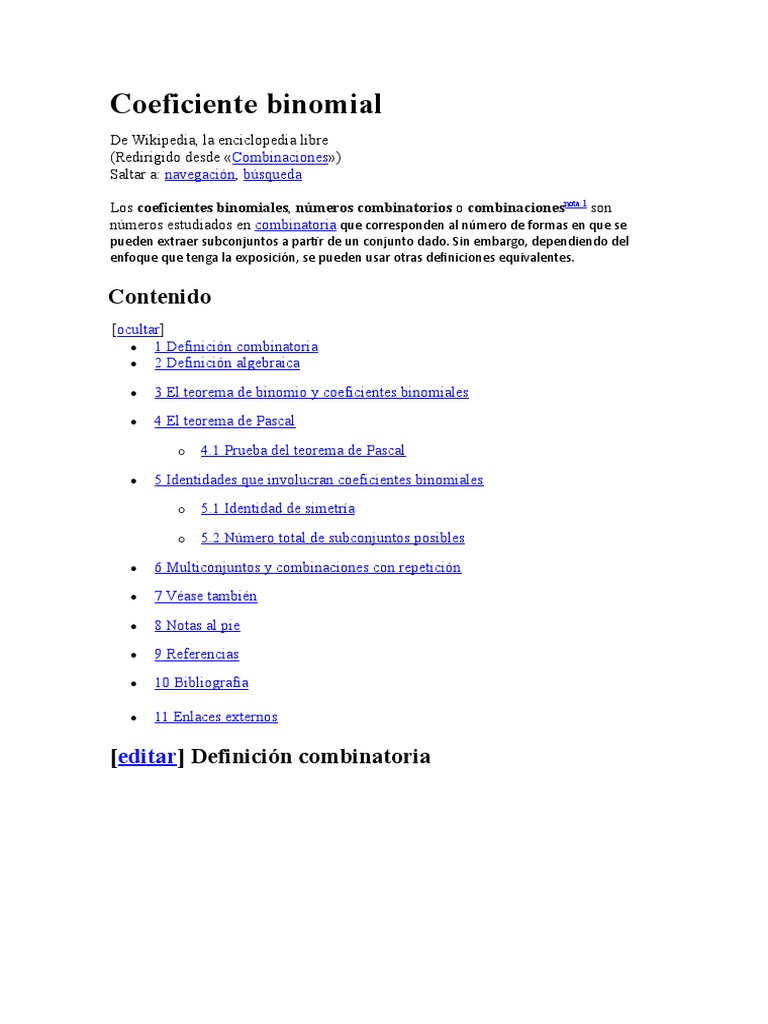 Coeficiente Binomial | PDF | Objetos matemáticos | Conceptos matemáticos