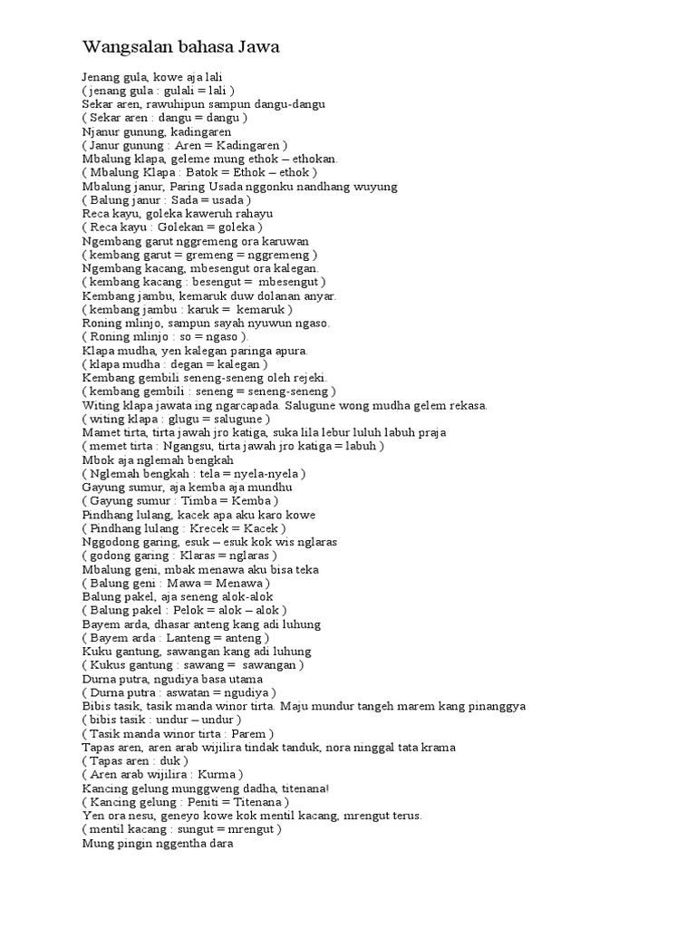 Wangsalan Bahasa Jawa | PDF