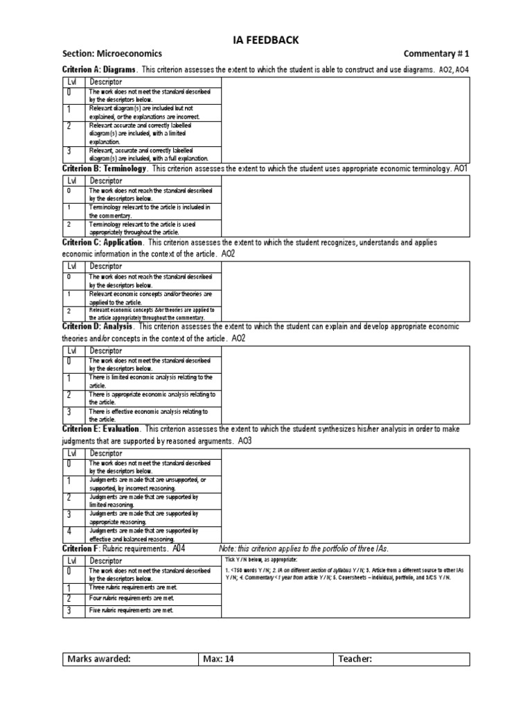 IA Feedback Template Revised | PDF | Rubric (Academic) | Theory