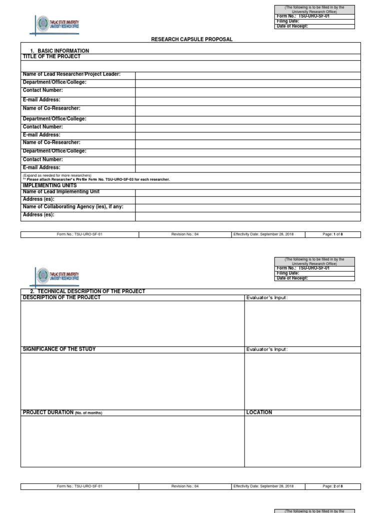 TSU URO SF 01 Capsule Proposal Form | PDF | Specification (Technical ...