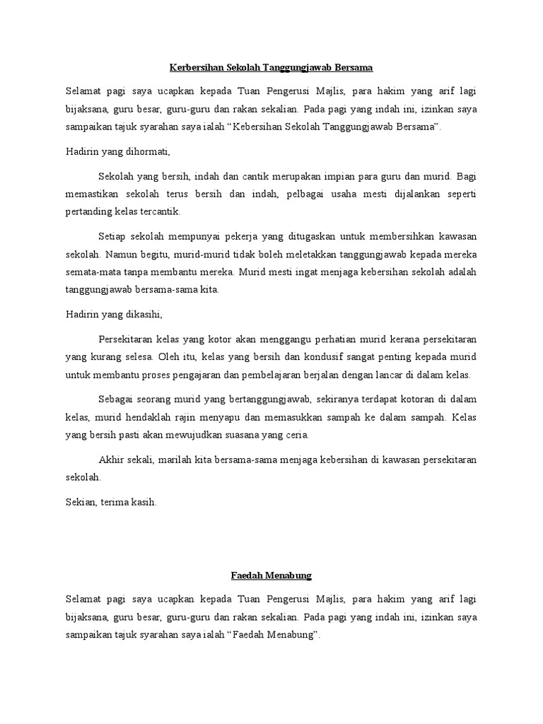 Teks Syarahan Tahun 4, 5, 6 | PDF