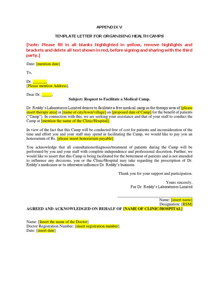 Medical Camp Organization Request Letter | PDF
