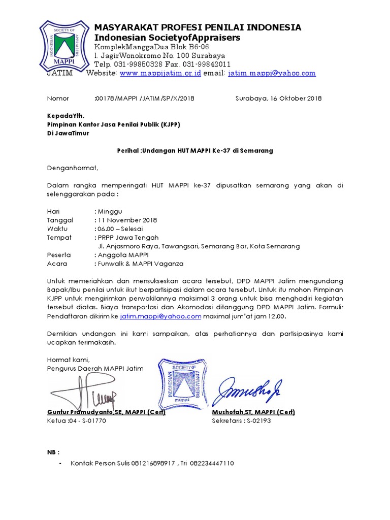 0178 Surat Undangan HUT MAPPI 37 Semarang | PDF