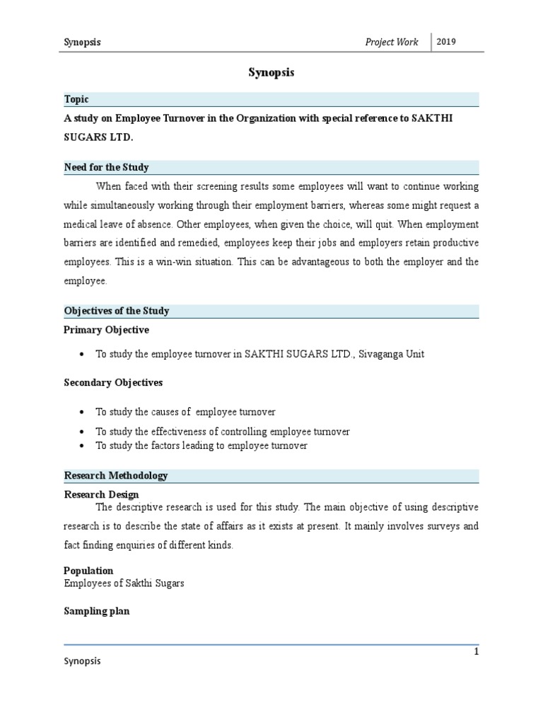 Synopsis - Sample For Reference | PDF | Sampling (Statistics ...